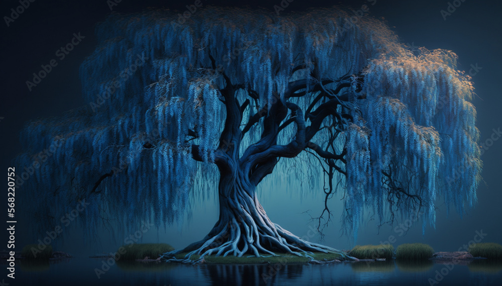 Backdrop of a giant tree with drooping branches, Generative AI Stock ...