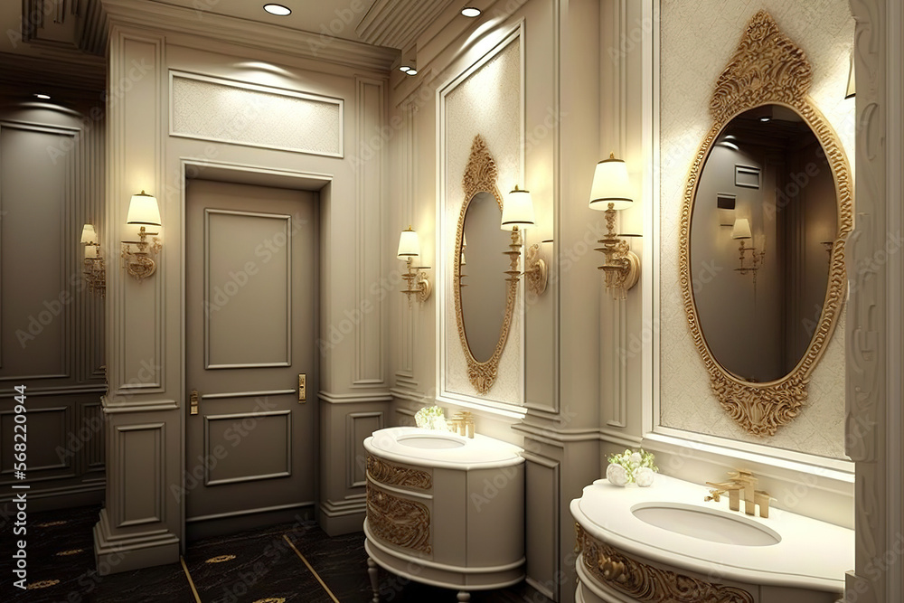 Stylish restroom and public restroom design. opulent interior ...