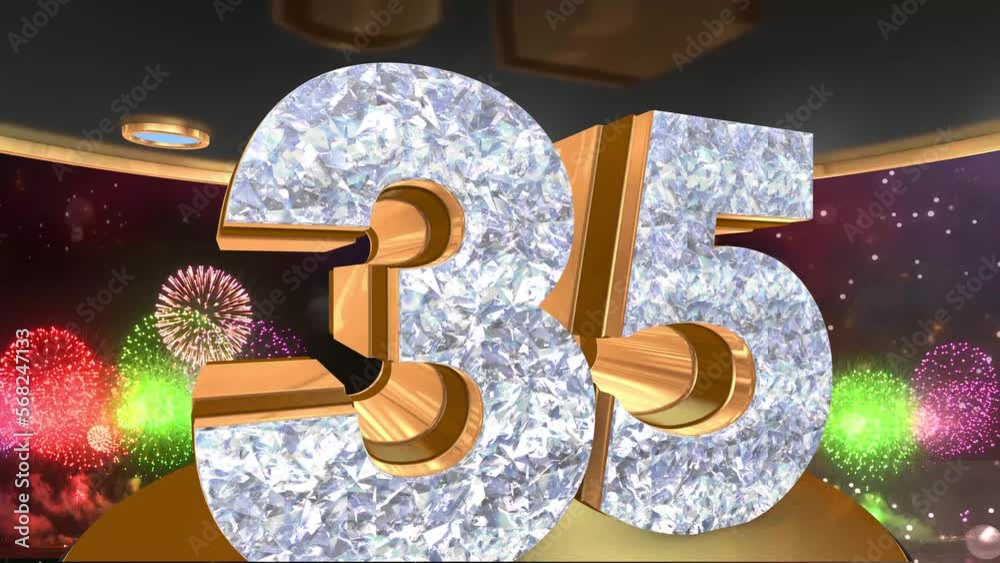 35th anniversary animation in gold and diamonds with fireworks ...