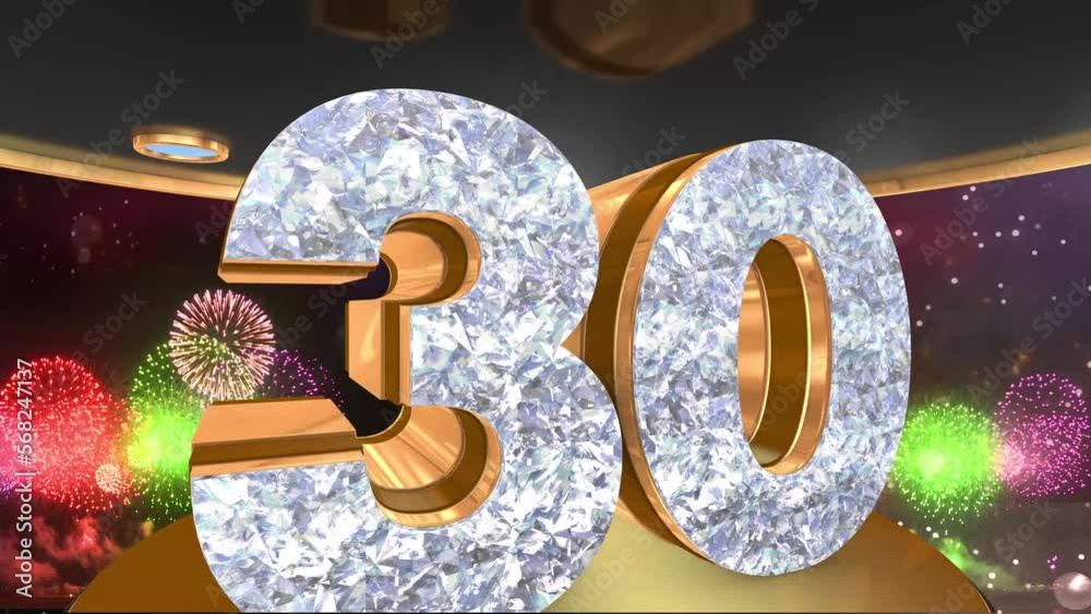 30th anniversary animation in gold and diamonds with fireworks ...
