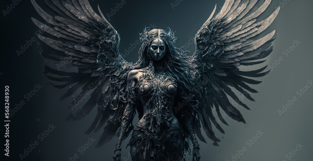 Fallen Dark Angel With Wings Digital Ai Art Stock Illustration Adobe Stock