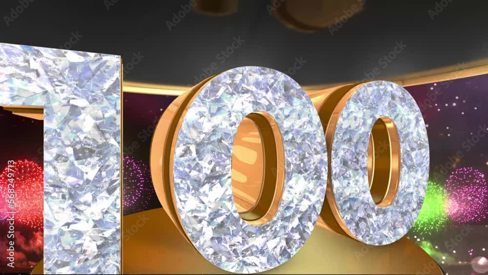 100th anniversary animation in gold and diamonds with fireworks ...