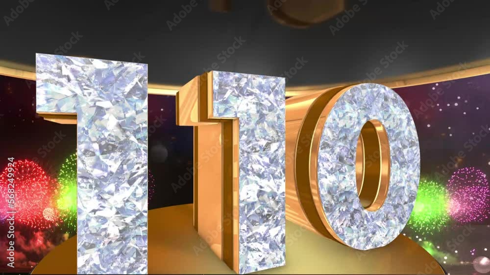 110th anniversary animation in gold and diamonds with fireworks ...