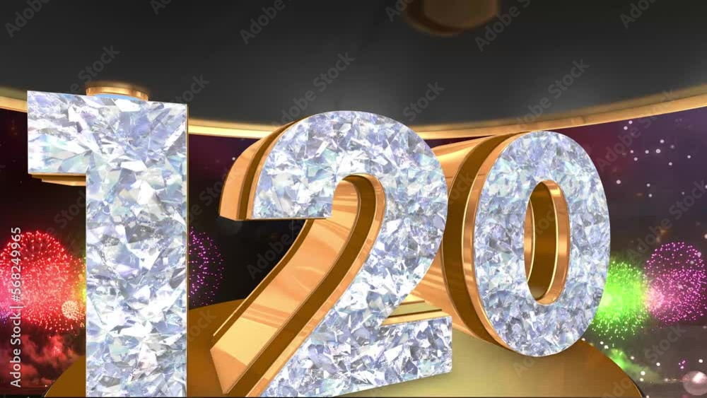 120th anniversary animation in gold and diamonds with fireworks ...