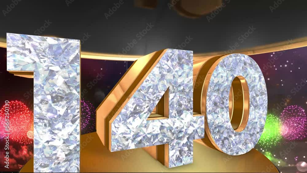 140th anniversary animation in gold and diamonds with fireworks ...