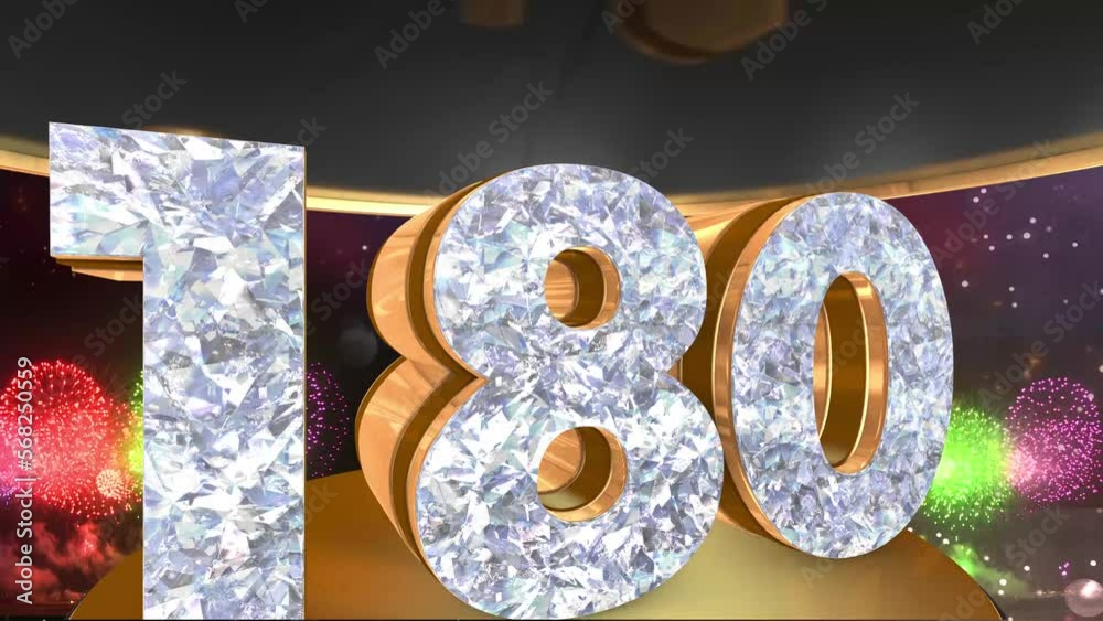 180th anniversary animation in gold and diamonds with fireworks ...