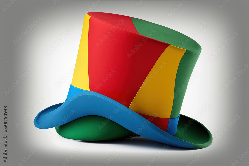 Funny bowler hat concept in red, blue, green, and yellow floating on a ...