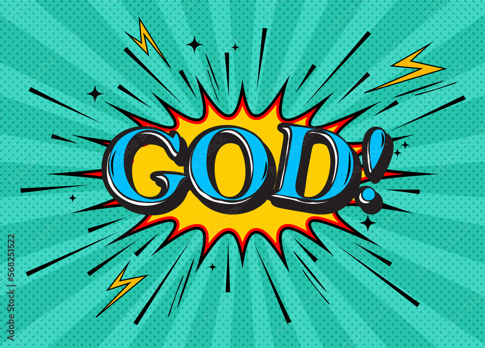 Text God! on Cartoon comic style effect, Christian concept. Religion ...