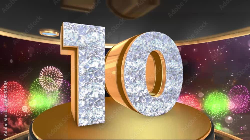 10th birthday animation in gold and diamonds with fireworks background ...
