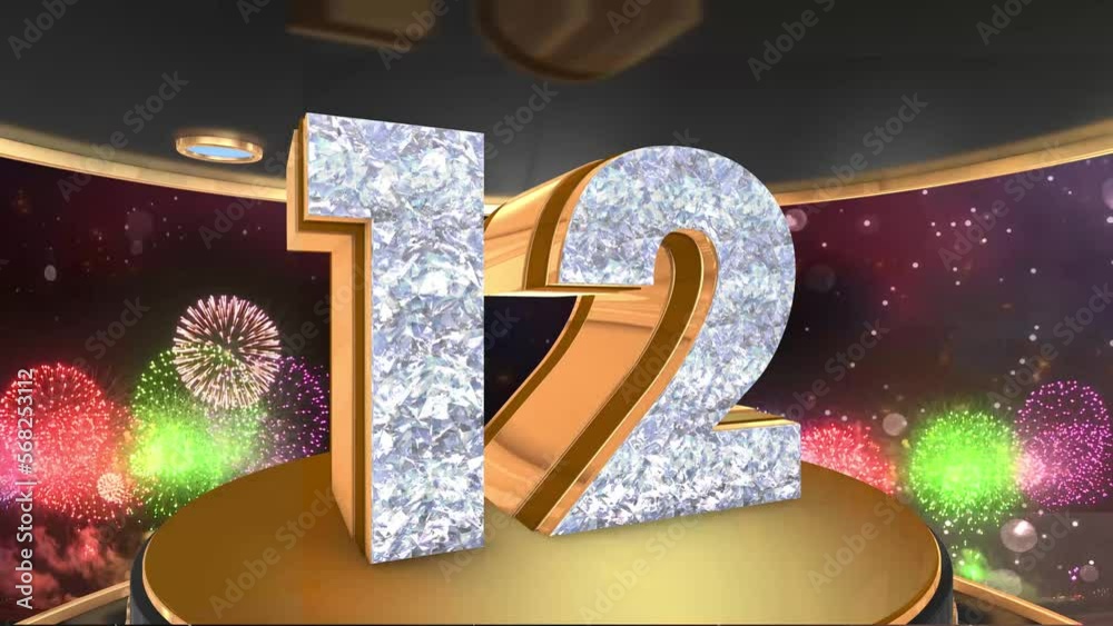 12th birthday animation in gold and diamonds with fireworks background ...