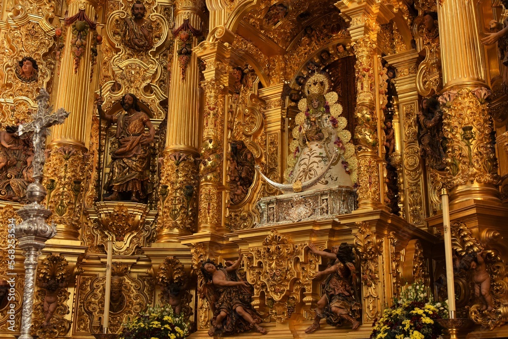 Finely dressed 17th century sculpture of the Virgin of El Rocío with ...