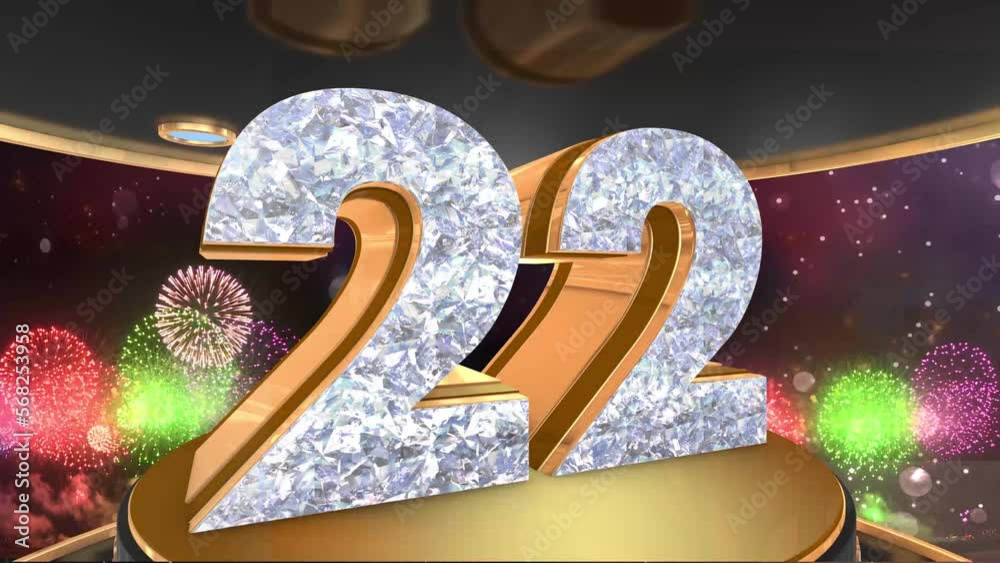 22nd birthday animation in gold and diamonds with fireworks background ...