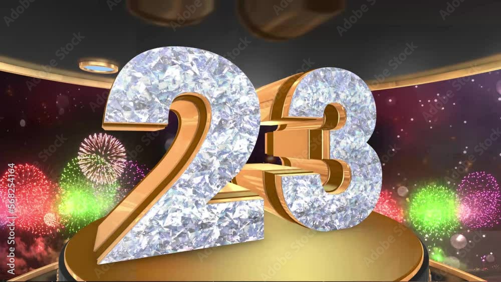23rd birthday animation in gold and diamonds with fireworks background ...