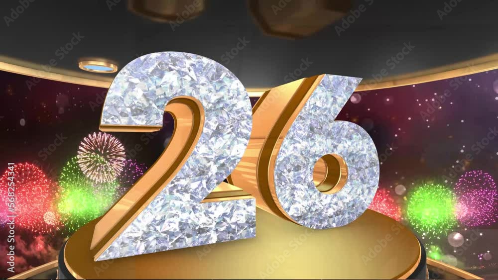 26th birthday animation in gold and diamonds with fireworks background ...