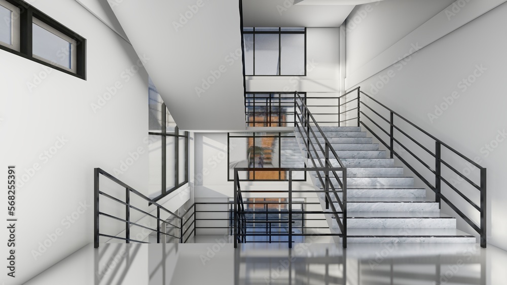 void stairs with white wall background. 3d renders Stock Illustration ...