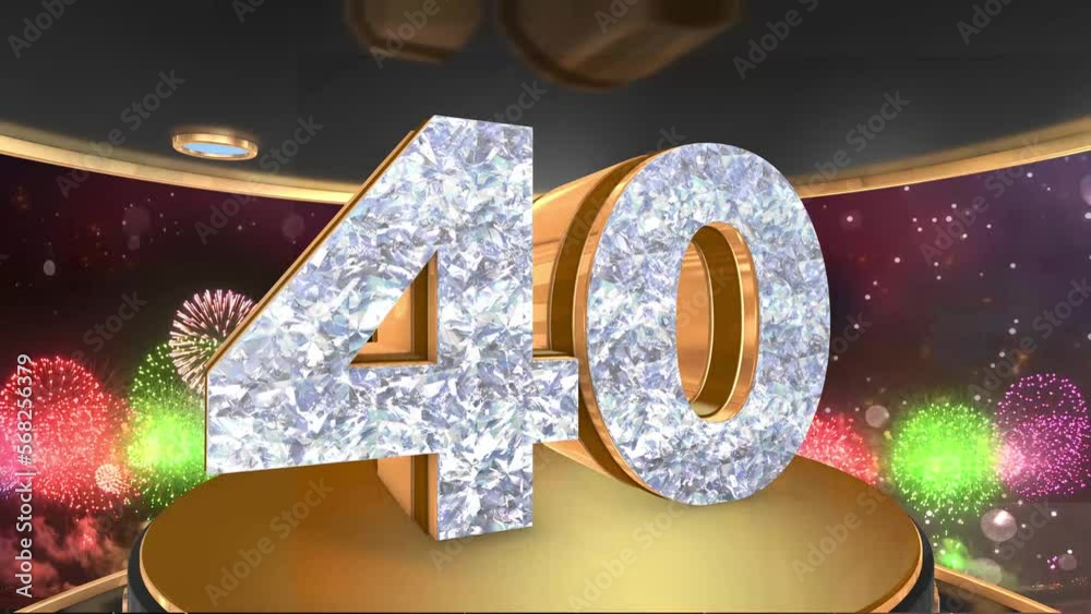 Stockvideon 40th birthday animation in gold and diamonds with fireworks ...