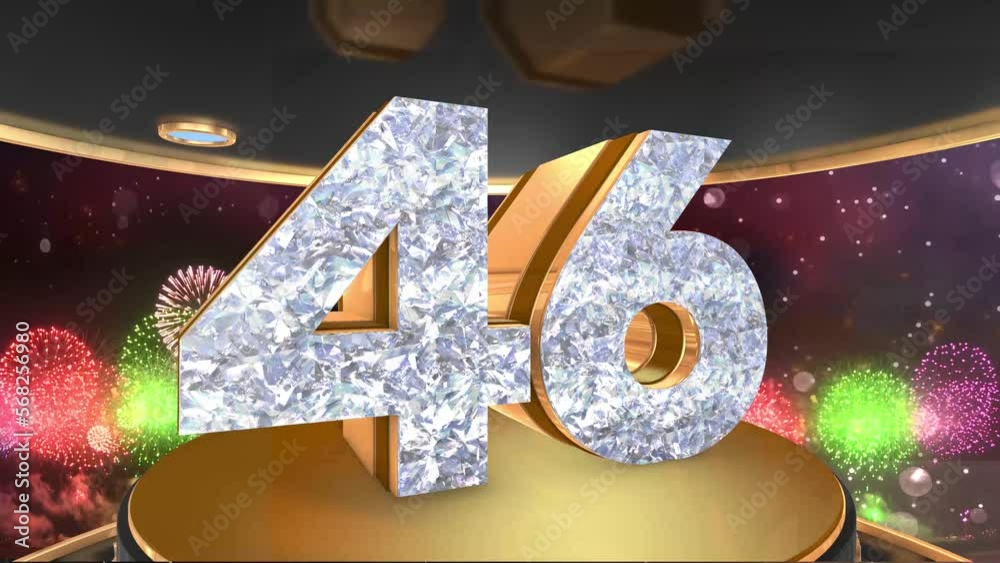 46th birthday animation in gold and diamonds with fireworks background ...