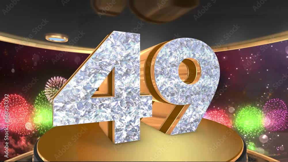 49th birthday animation in gold and diamonds with fireworks background ...