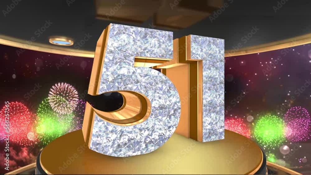 51st birthday animation in gold and diamonds with fireworks background ...