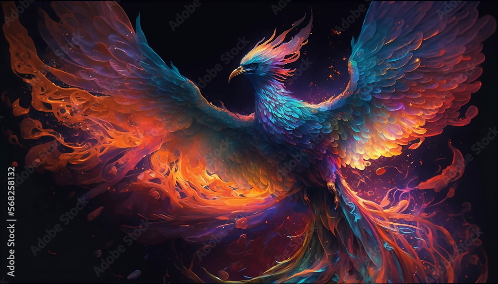 Collection of 9 images created using AI Shows phoenix legend creature ...