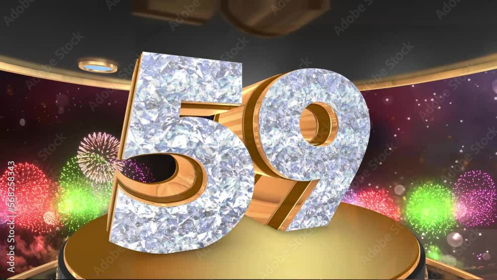 59th birthday animation in gold and diamonds with fireworks background ...
