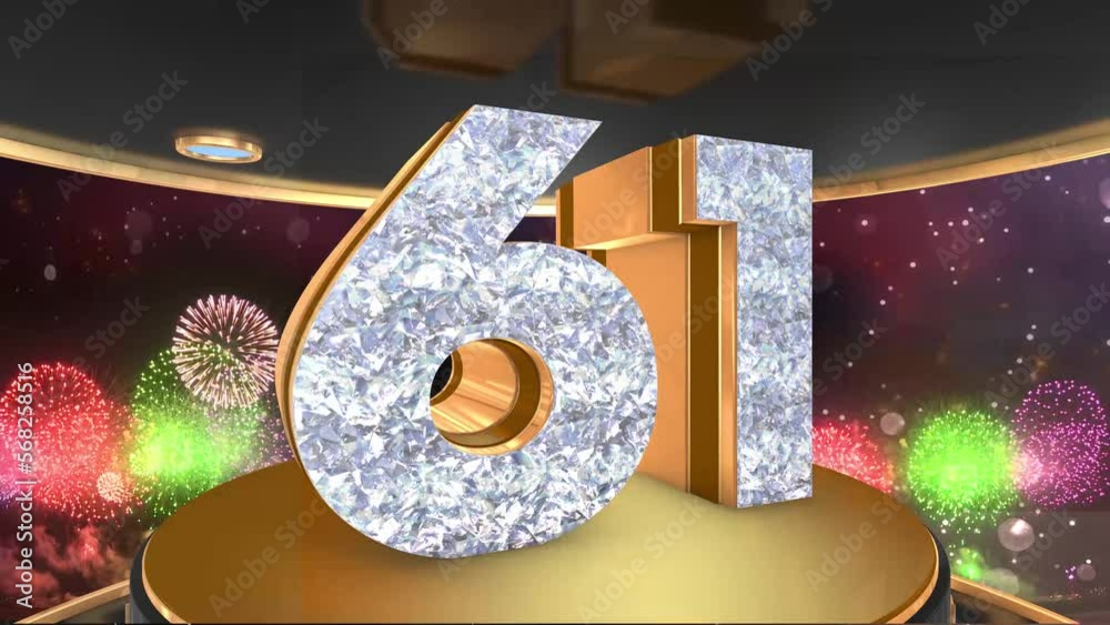 61st birthday animation in gold and diamonds with fireworks background ...