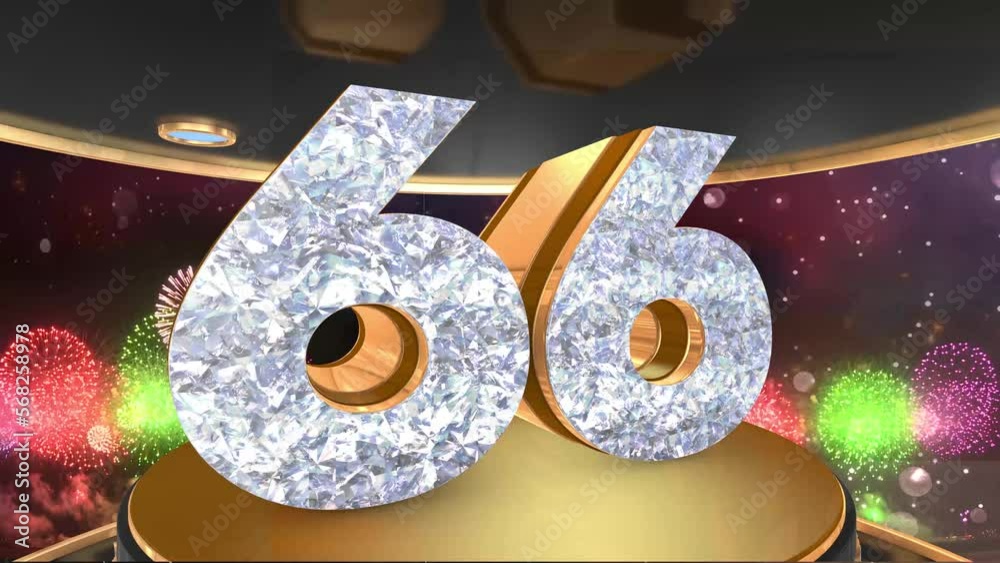 66th birthday animation in gold and diamonds with fireworks background ...