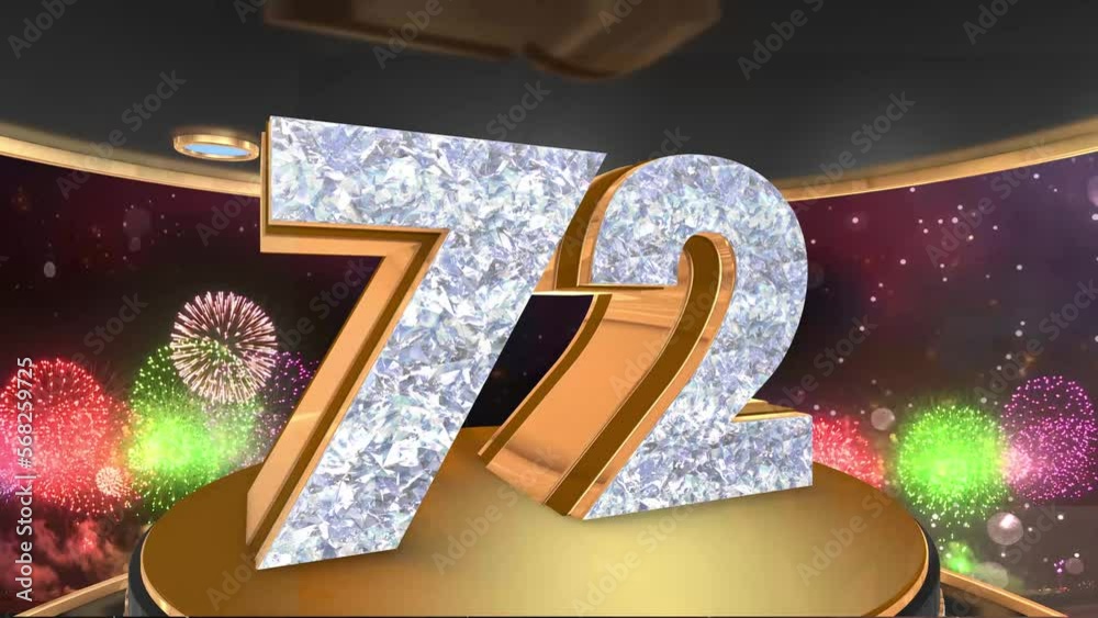 72nd birthday animation in gold and diamonds with fireworks background ...