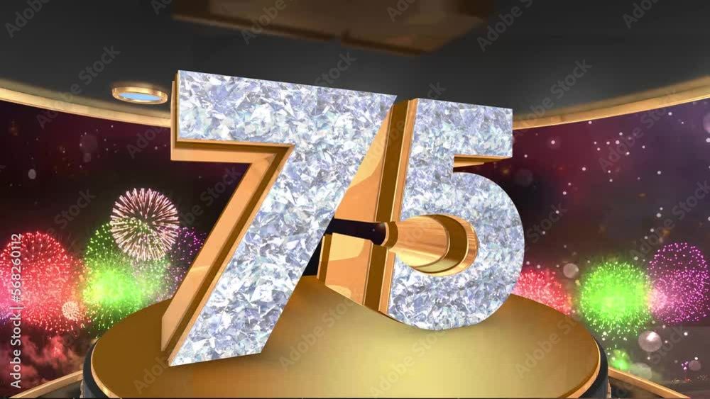 75th birthday animation in gold and diamonds with fireworks background ...