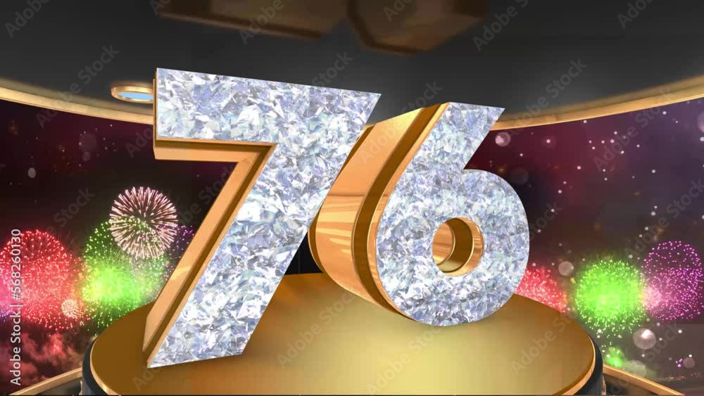 76th birthday animation in gold and diamonds with fireworks background ...
