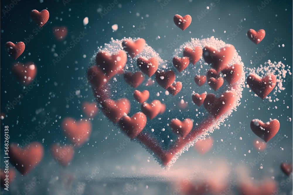 Symbol of love small red hearts on the background of a big one falling ...