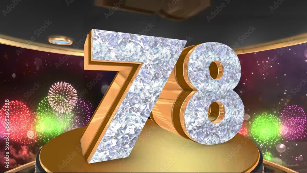 78th birthday animation in gold and diamonds with fireworks background ...