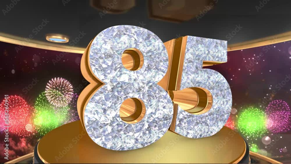 85th birthday animation in gold and diamonds with fireworks background ...