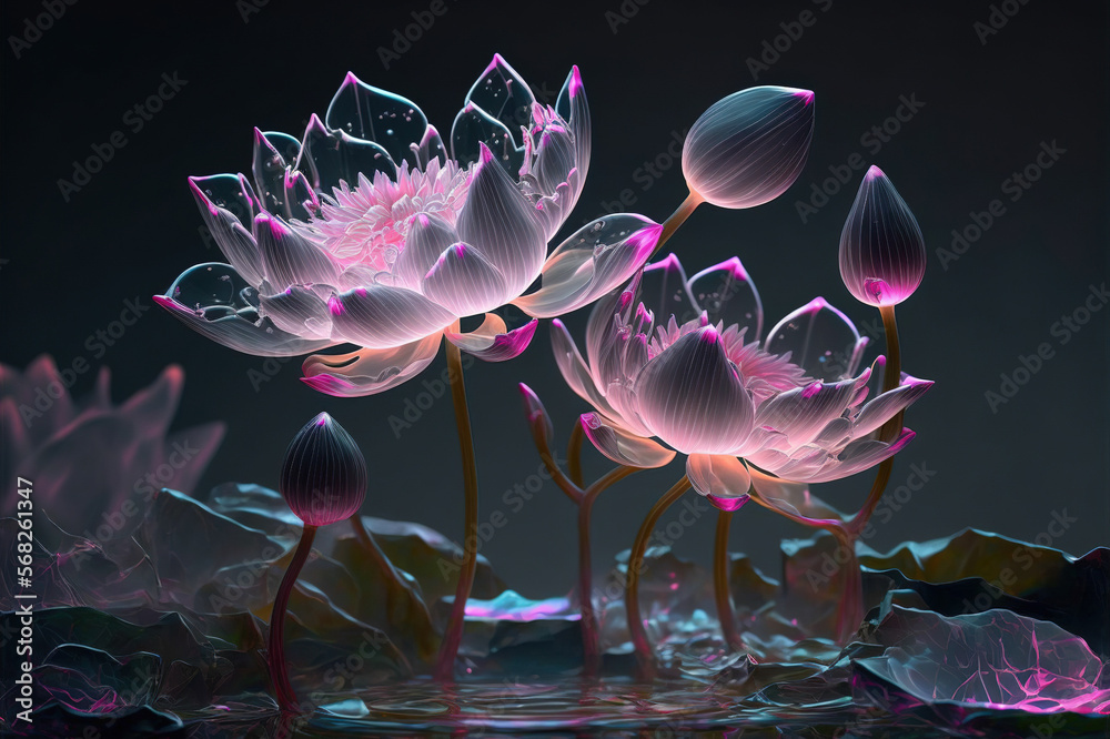 Dreamlike image of light glowing lotus flower or water lily with ...