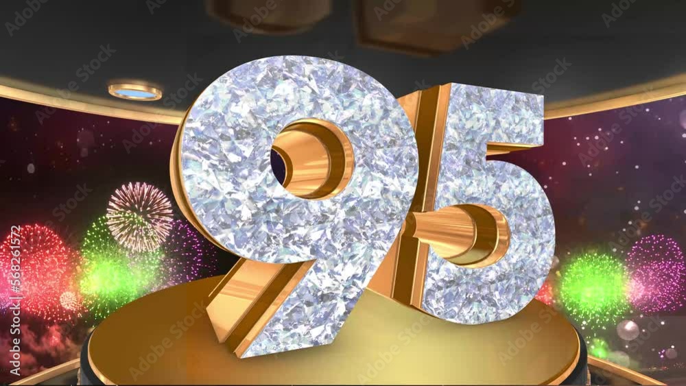 95th birthday animation in gold and diamonds with fireworks background ...