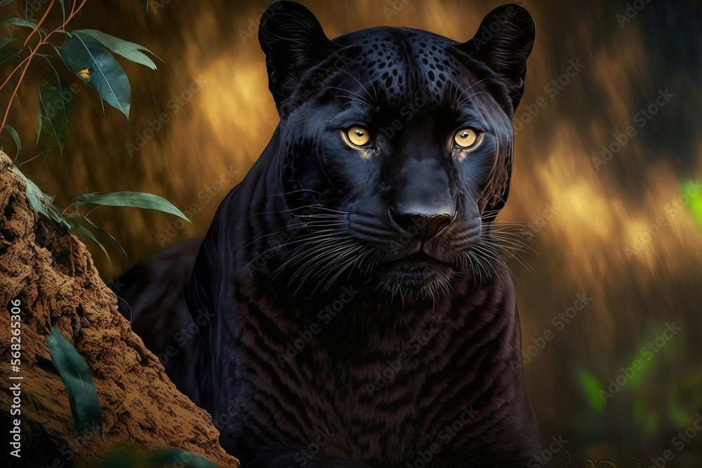 Wild Cat, the Black Panther. The black coated leopards (Panthera pardus ...