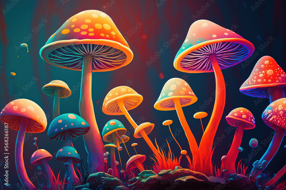 Psychedelic Mushrooms Art Colorful Mushroom Vector Mushroom Cartoon