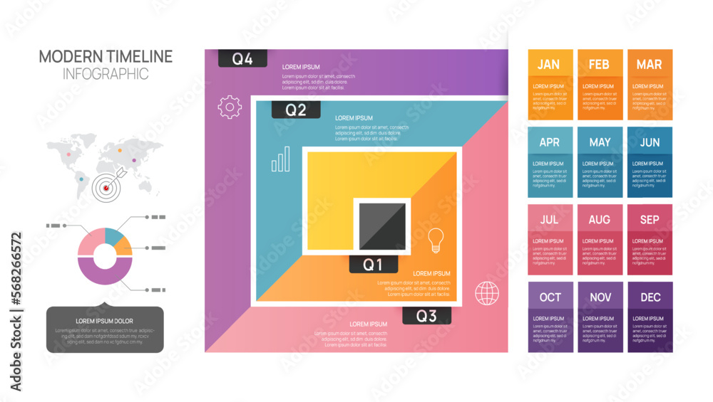 Infographic Timeline calendar diagram template for business. 4 Steps ...