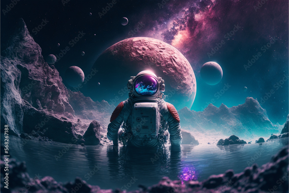 Astronaut in space with many vivid colors in RGB Stock Illustration ...