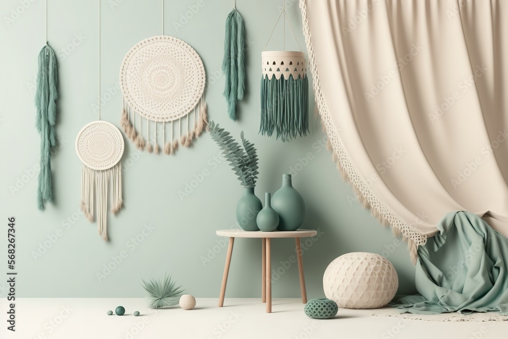Stylish Boho Background with Simple Flat Minimalistic Muted Tone and ...