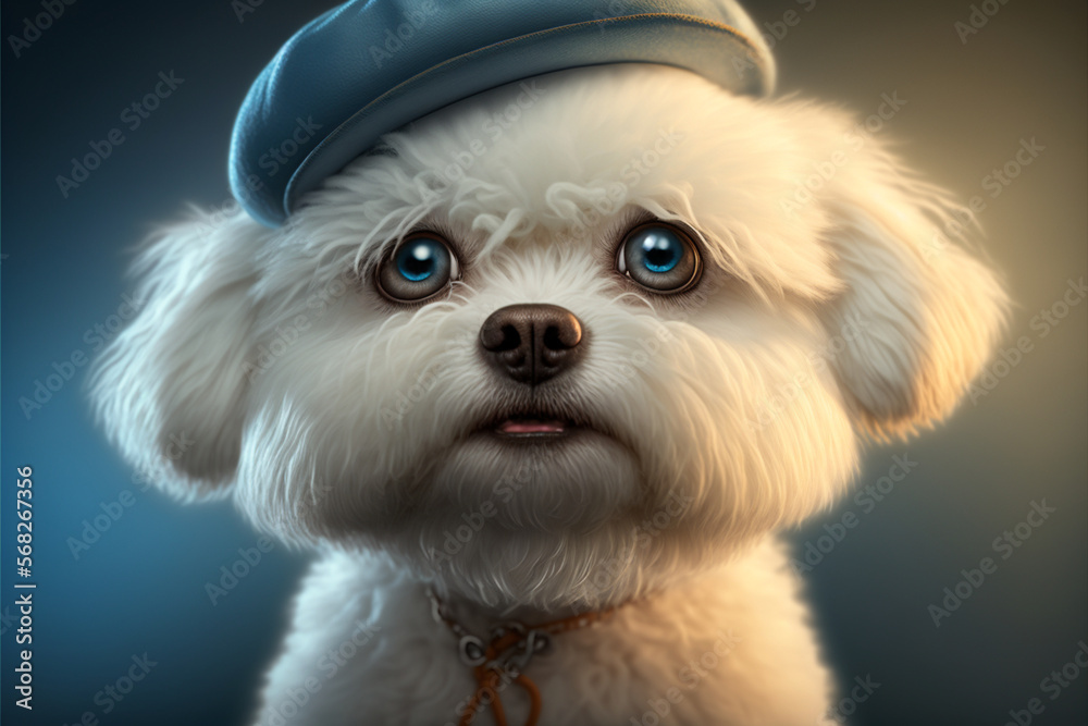 cute, cute little pets with a cartoon face, with a volumetric light and ...