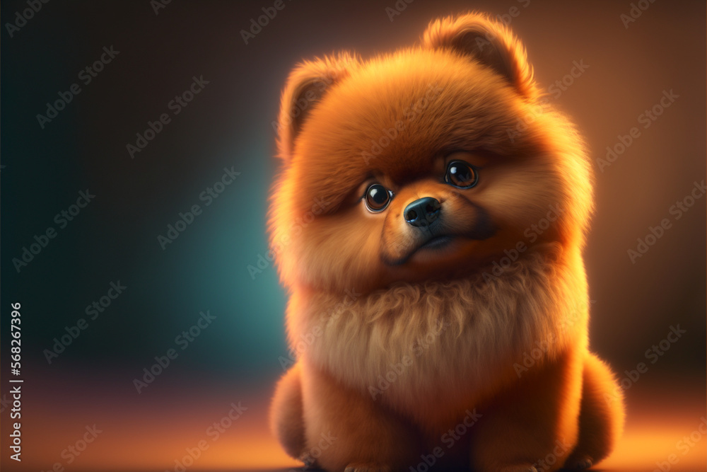 cute, cute little pets with a cartoon face, with a volumetric light and ...