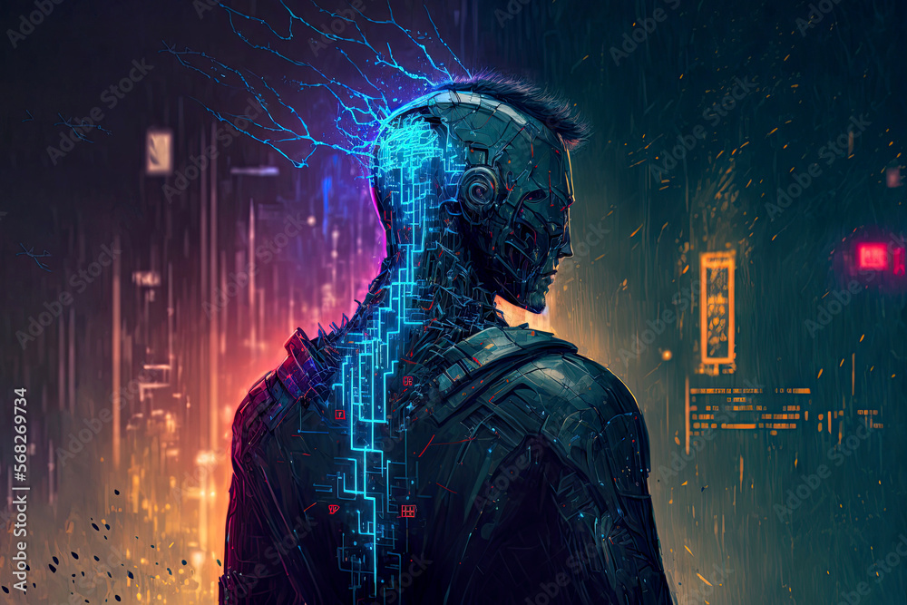 A cyberpunk hero is connected to the city's wireless artificial ...