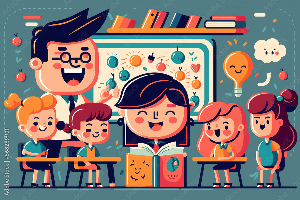 Classroom Cartoon Vector, Learning in the Classroom Illustration, School Cartoon Drawing ...