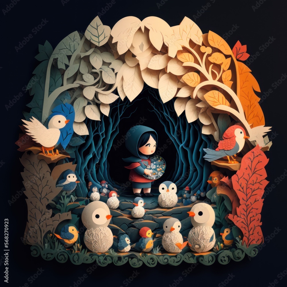 Snow white and the Seven dwarfs Fairy tale paper cut story, style on ...