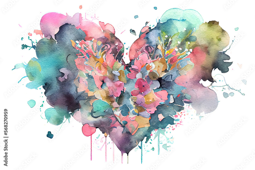Abstract watercolor painting Hearts Reverse Coloring Page Generative AI ...