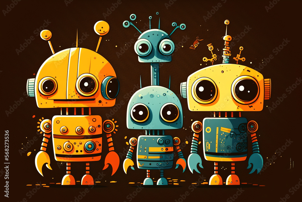 Robot Friends Cartoon Vector, Cute Artificial Intelligence Illustration ...