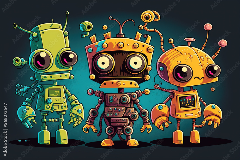 Robot Friends Cartoon Vector, Cute Artificial Intelligence Illustration ...