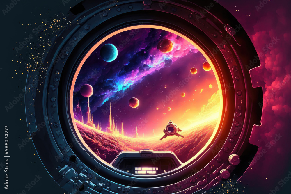 a nebula in deep space. The inside of the command post, the starry ...