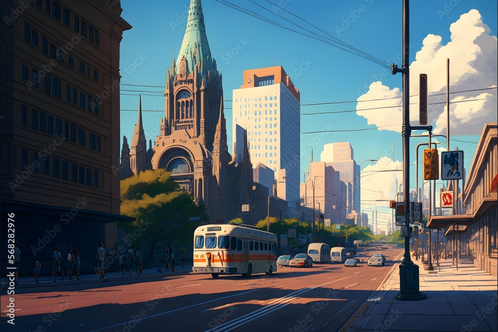 anime style painting Austin Texas cityscape cel shading highly detailed ...